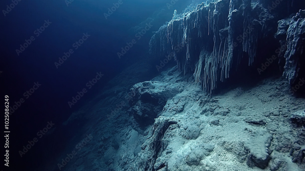A rare underwater view of the Mariana Trench in the Pacific Ocean, in a ...
