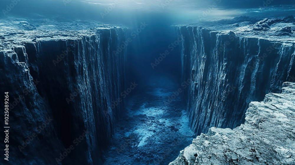 A rare underwater view of the Mariana Trench in the Pacific Ocean, in a ...
