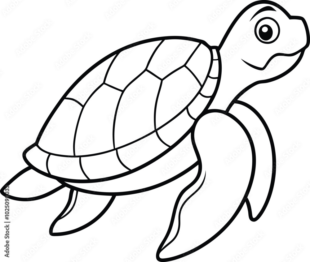 Young Turtle outline or line art silhouette vector illustration with ...