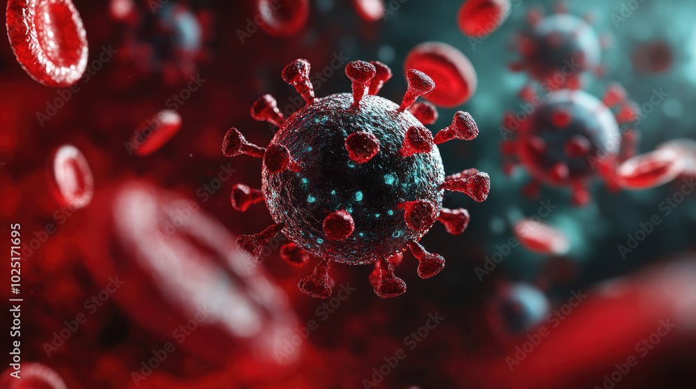 Ilustración de Stock virus in blood, scientific macro photo ...