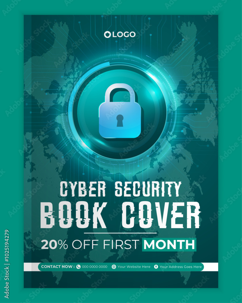 Cyber security modern book cover or flyer template, Cybersecurity ...