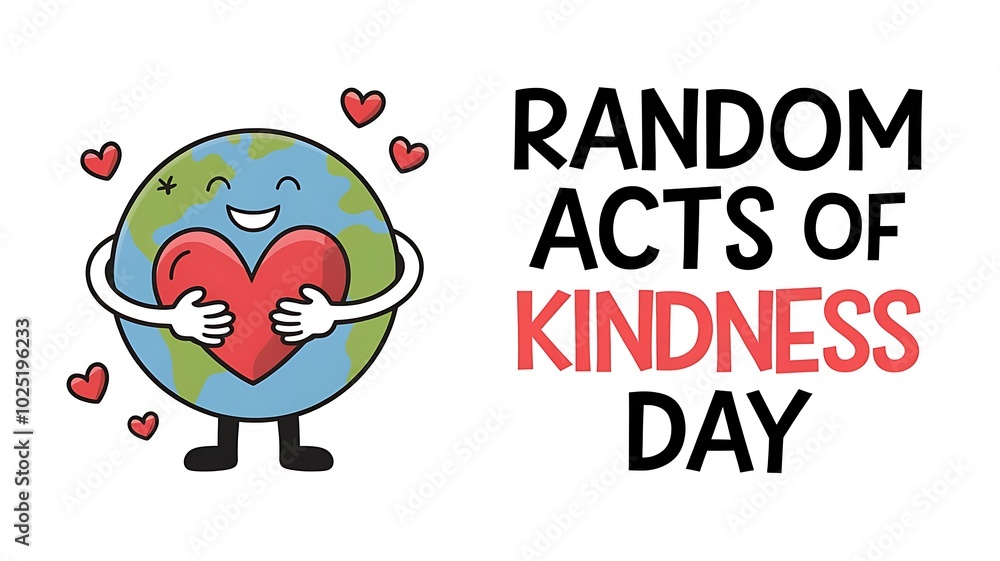 Random Acts of Kindness Day cartoon illustration with earth hugging a ...