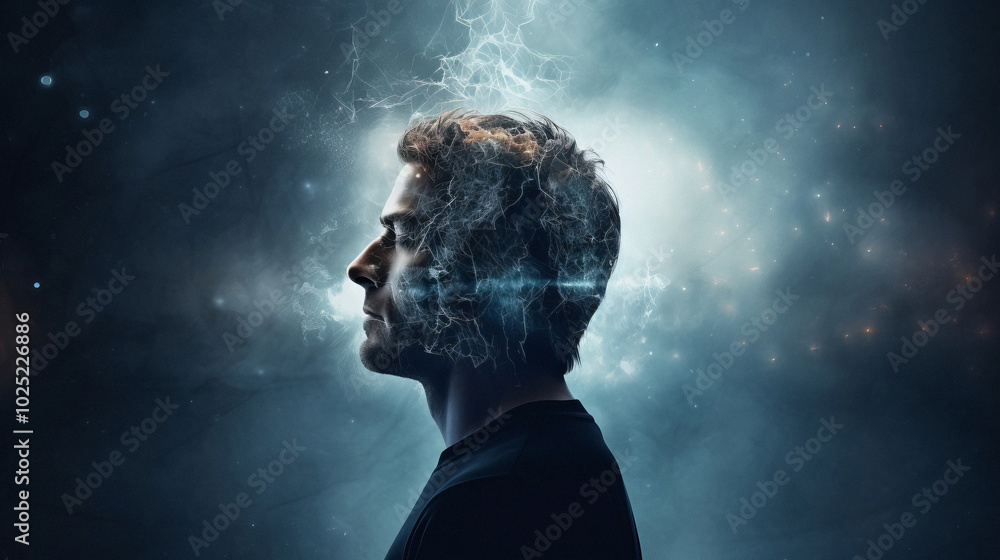 Man developing her emotional intelligence. Concept exploring the mind ...