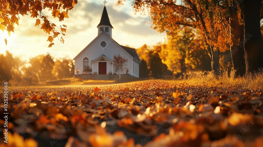Leaves ground front church fall barn background golden hour scene voice ...