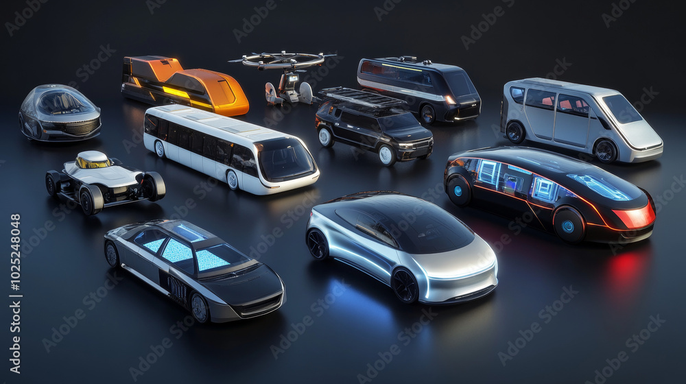Illustration Stock Feature a range of smart vehicles, such as self ...