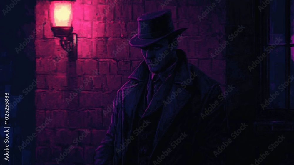 pixelated 2D game character portrait of a stylish detective with a ...