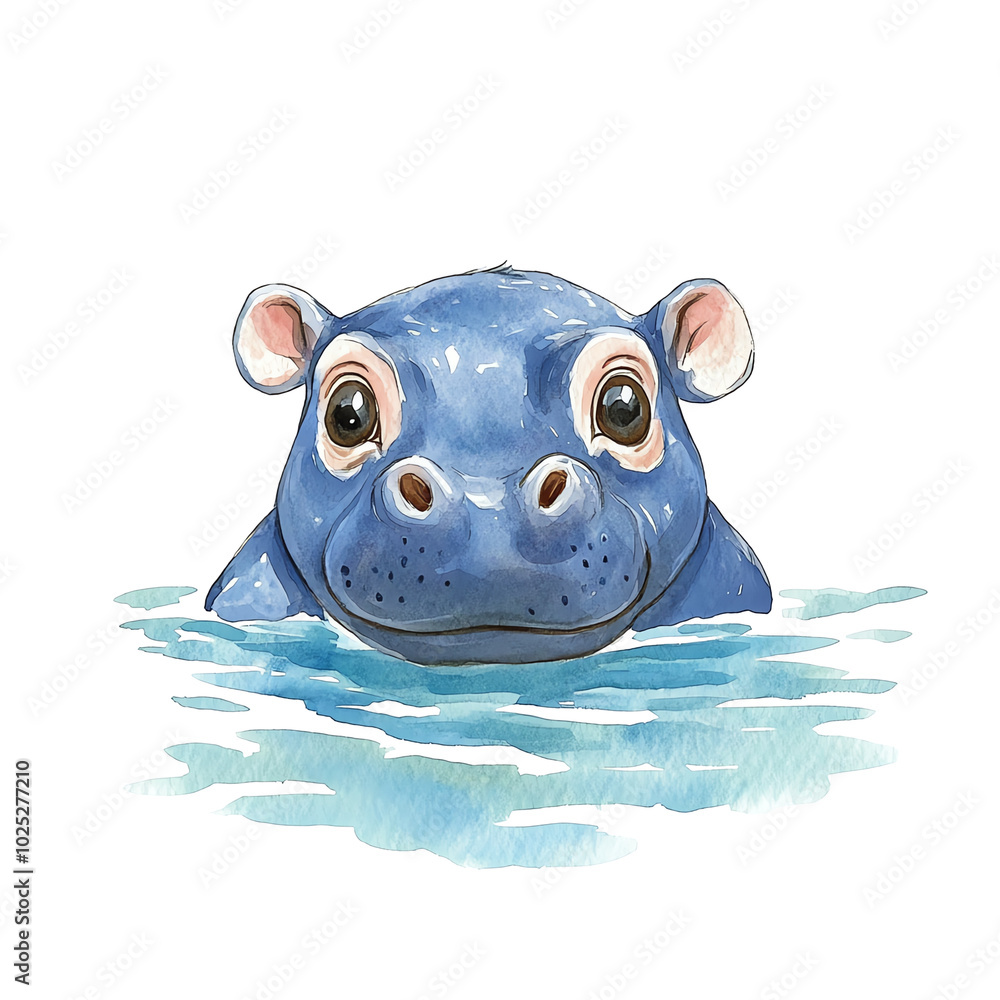 baby pygmy hippo Moo deng Cute hippopotamus swimming in water, cartoon ...