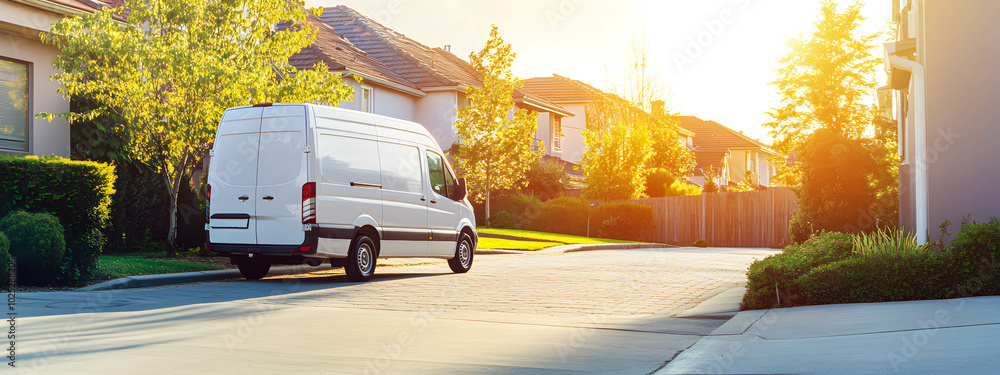Delivery van parked in a residential neighborhood, ready to deliver ...