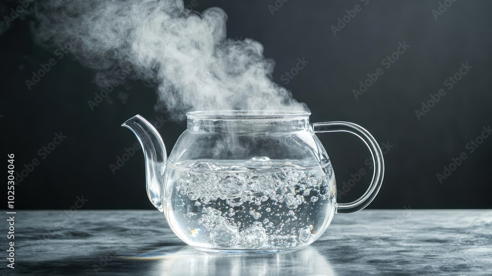 water boiling in a clear glass kettle, showing the physical changes ...
