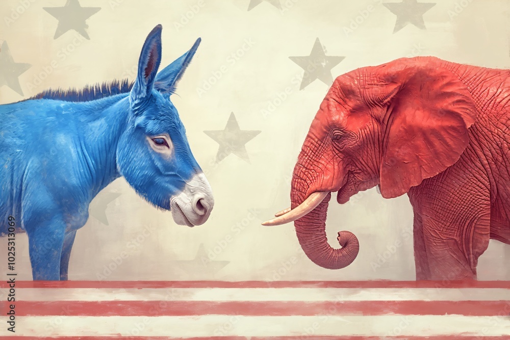 Republican elephant and democratic donkey. American political parties ...