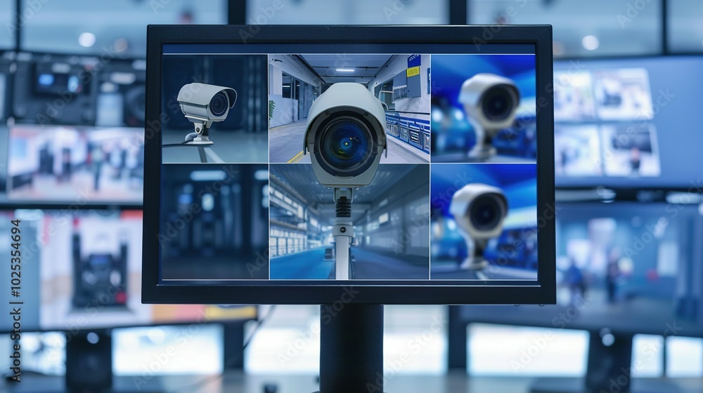 Security System Monitor Displaying Multiple Surveillance Camera Feeds Stock Illustration | Adobe ...