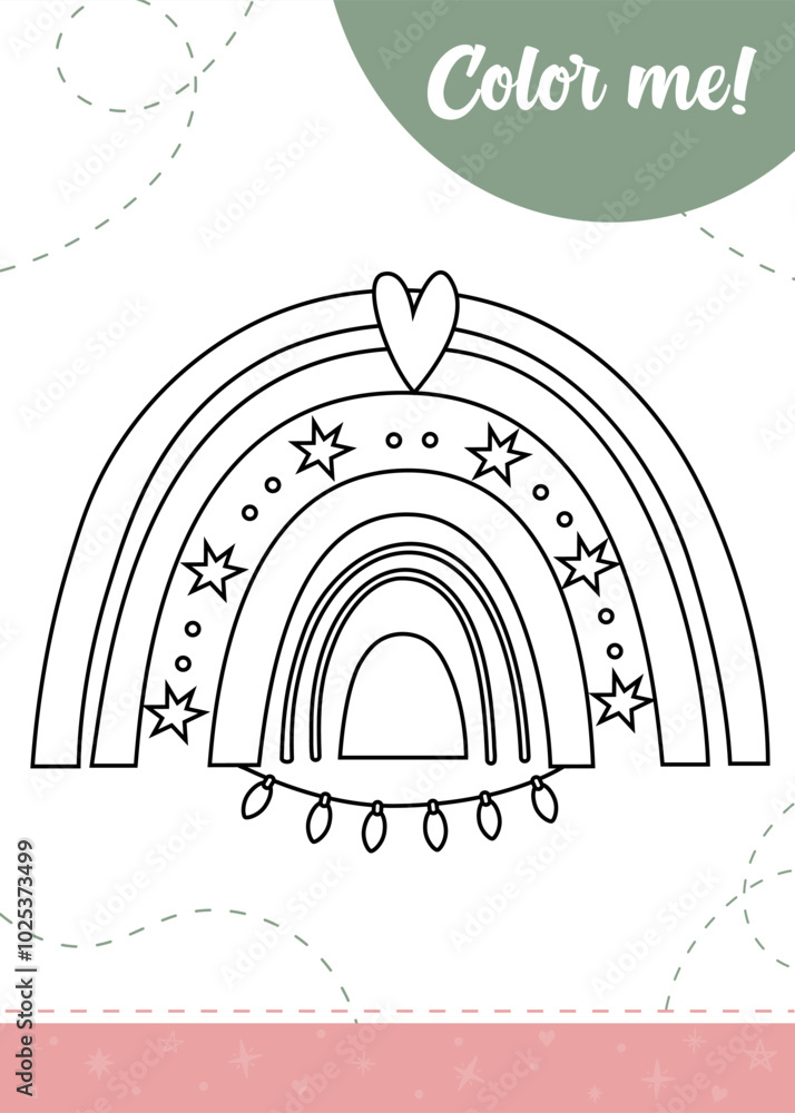 Coloring page for kids with cartoon boho rainbow. A printable worksheet ...