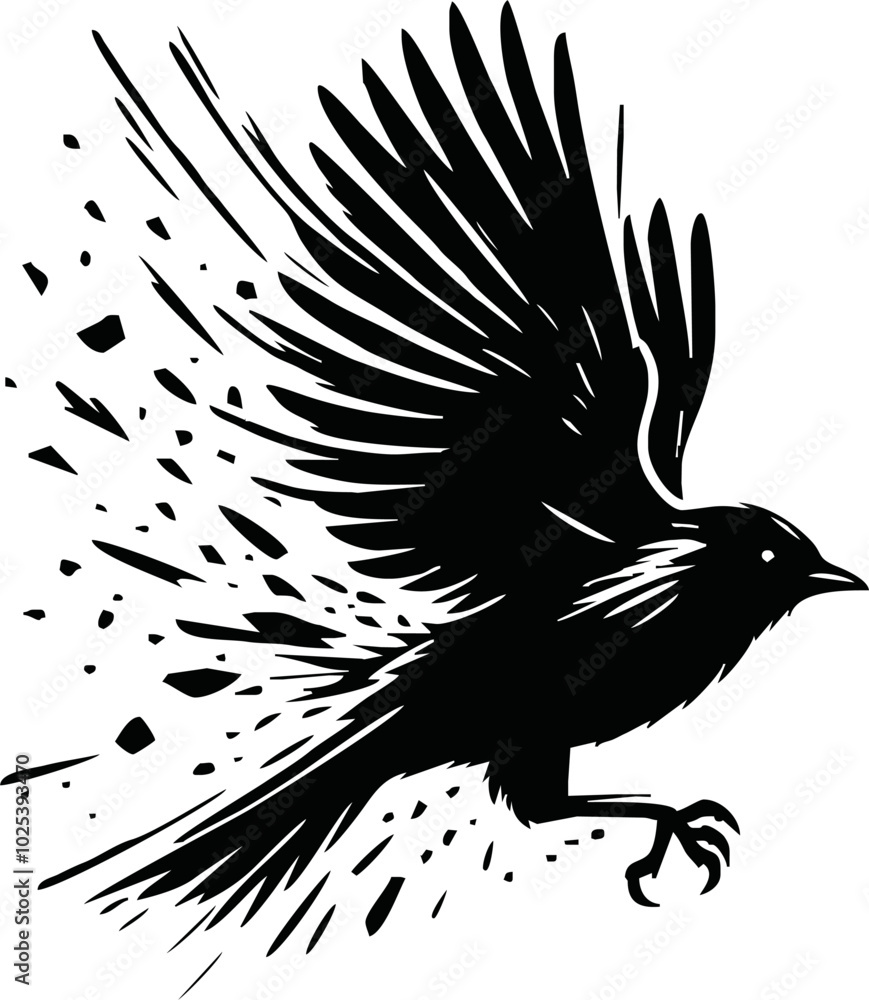 Black vector artwork illustration of a flying robin bird silhouette ...