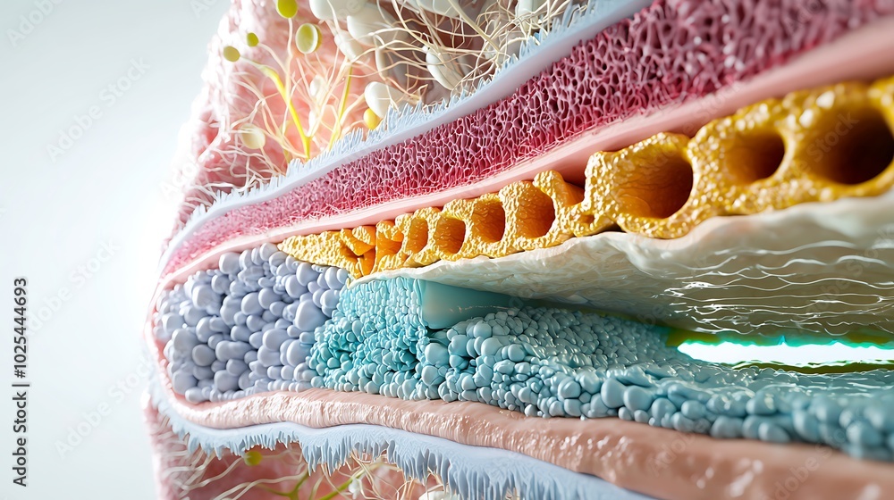 Diagram showing the layers of human skin including the epidermis dermis ...