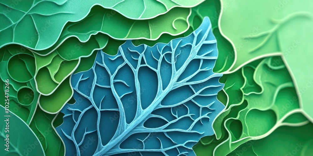 Green leaf showcasing the structure of nutrient vessels, the ...