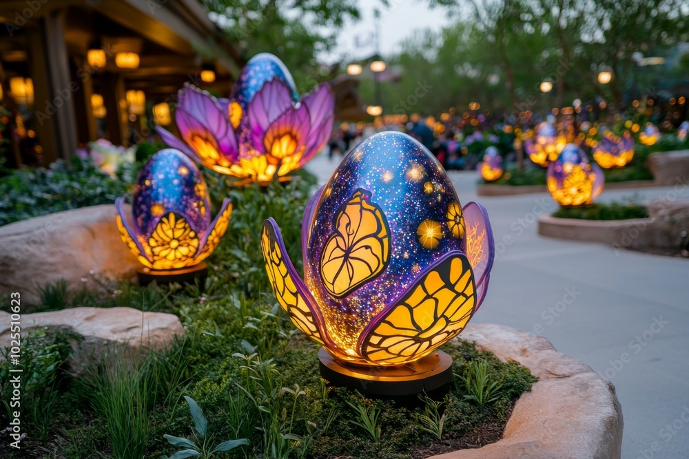 Enchanted Easter egg hunt in a mystical garden, where eggs are hidden ...