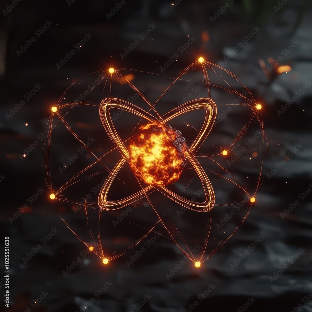 Stunning Digital Visualization Of Atomic Structure With Glowing Electrons Orbiting Around A