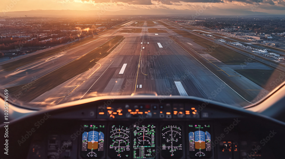 Cockpit pilot Flight Deck display. Throttle jet cabin with control ...
