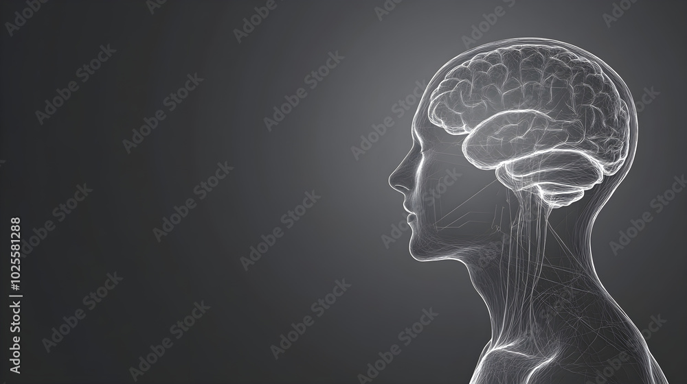 Translucent human head profile with visible brain structure, showcasing ...