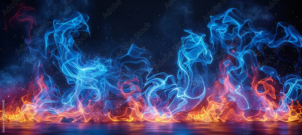 Abstract Red and Blue Flames Emitting from the Surface of the Floor in ...