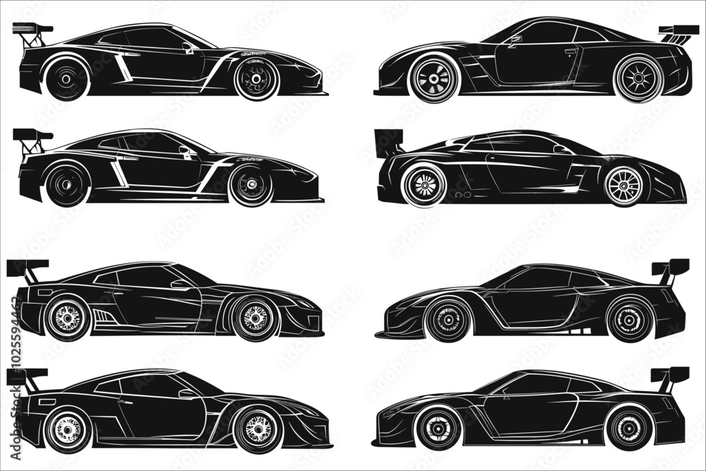 Vektor Race car silhouettes vector collection. High speed race car ...