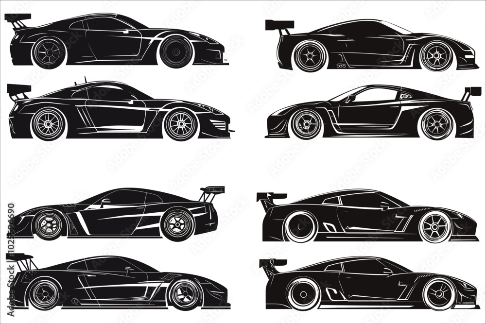 Vector de Stock Race car silhouettes vector collection. High speed race ...
