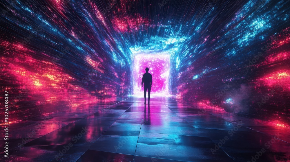 An artist creating glowing, abstract visual art that syncs with sound ...