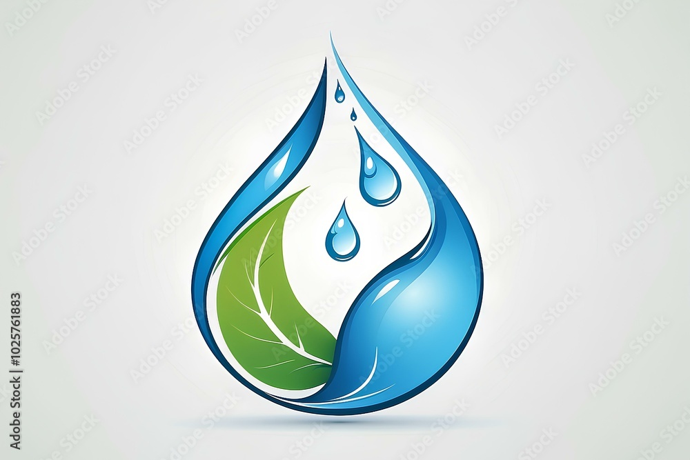 refreshing blue water droplet icon with a green leaf, symbolizing eco ...