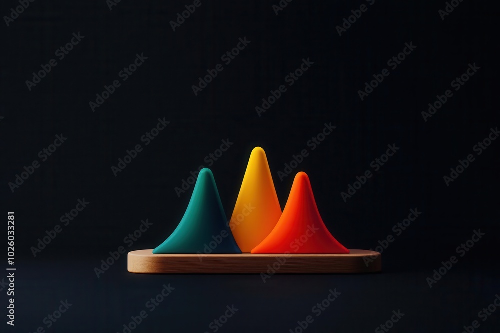 Product lifecycle graph with a digital screen showing a bell curve ...