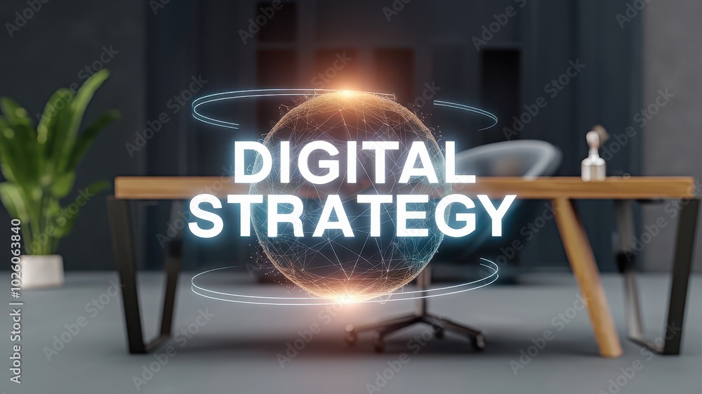 Digital strategy concept featuring a glowing globe or world map ...