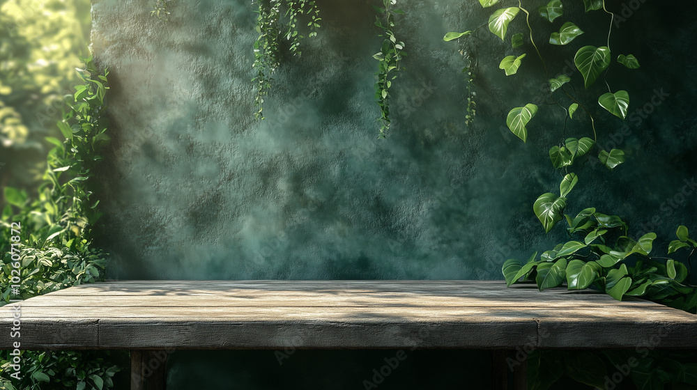 Podium background realistic nature colours with tropical forest plants ...