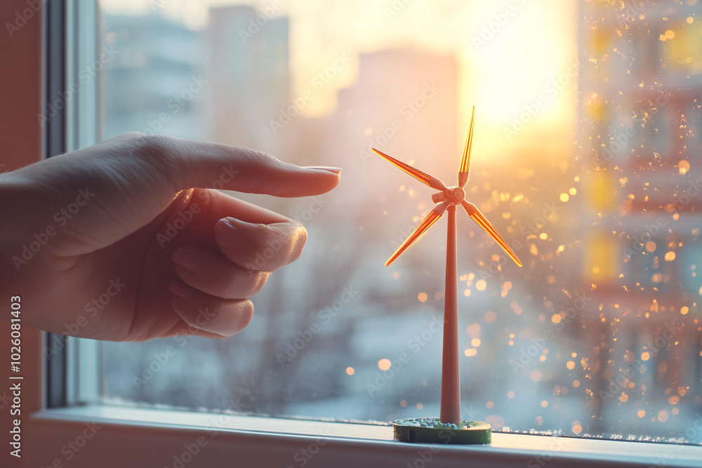 Hand Pointing at a Wind Turbine Model: A Symbol of Sustainable Energy ...