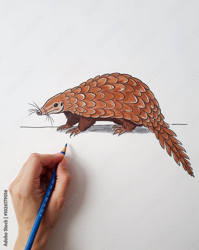hand drawing Pangolin clipart on plain white background Stock ...