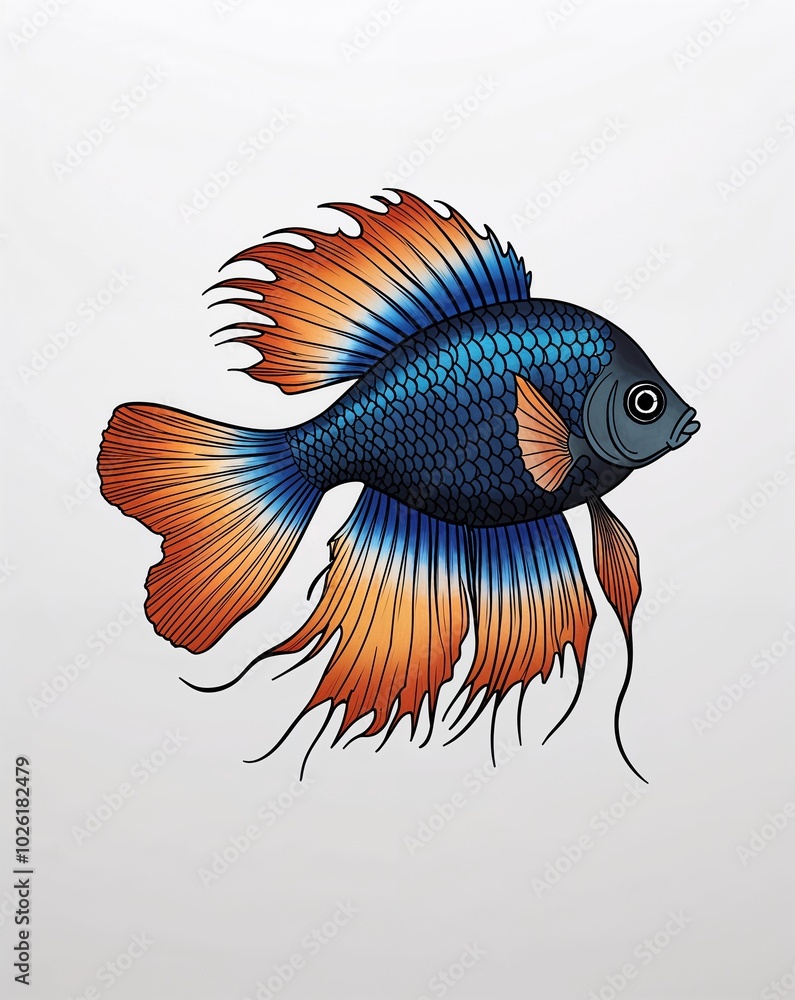 hand drawing Betta Fish clipart on plain white background Stock ...