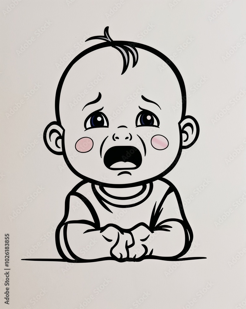 hand drawing crying baby clipart on plain white background Stock ...