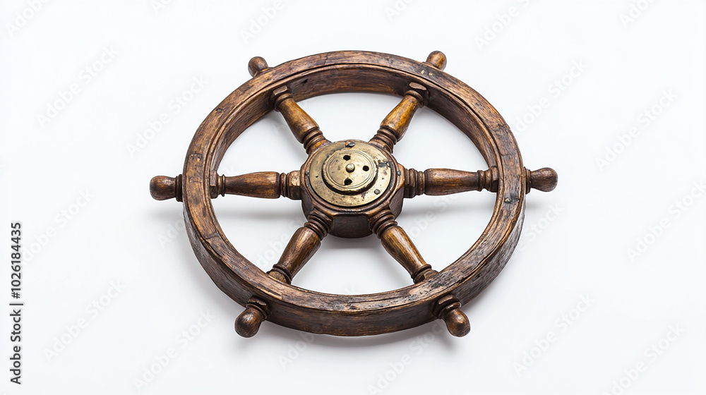 Old wooden pirate ship wheel with brass accents. Stock Photo | Adobe Stock