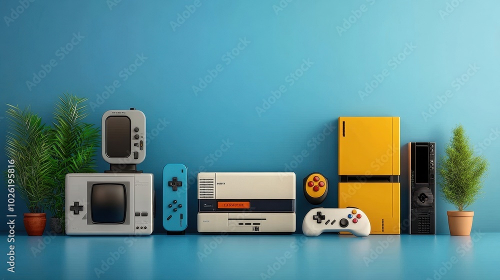 Collection of classic video game consoles evolving into modern gaming ...