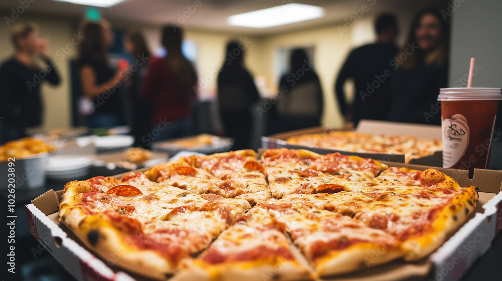 Secret Pizza Party During Lunch in the Office on a Quiet Saturday Stock ...
