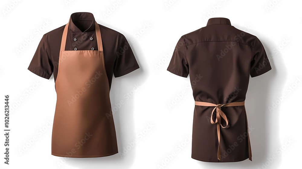 dynamic waitress uniform shirt with brown apron, short sleeve mockup ...