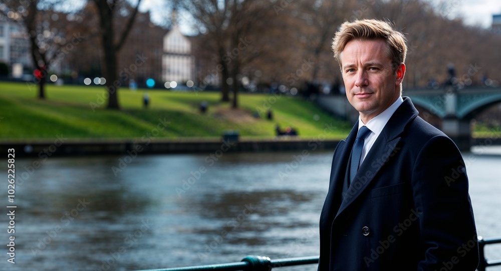 Adult British man in a formal coat confident pose portrait photo urban ...