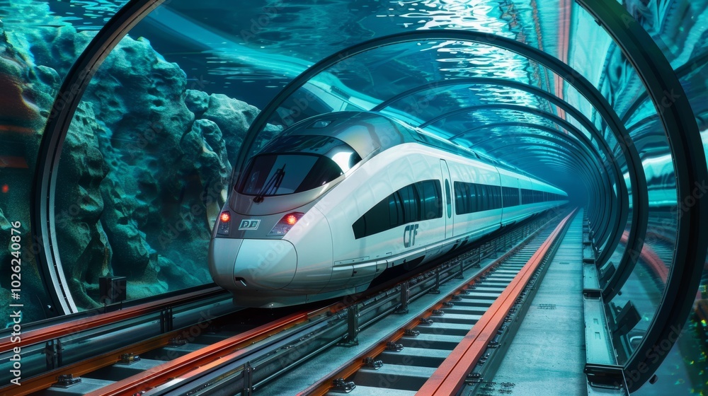 Underwater High-Speed Train in Transparent Tunnel Stock Illustration ...
