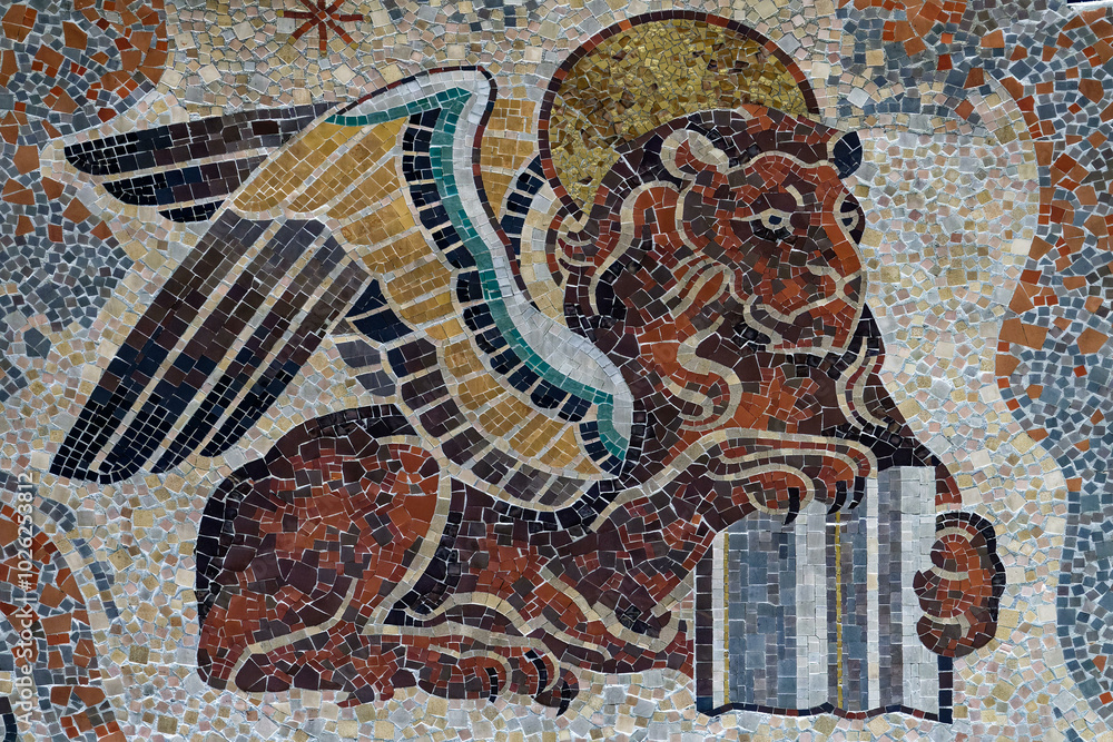 2024-08-03, Paris, FRANCE. Mosaic of The tetramorph, symbol of the four ...