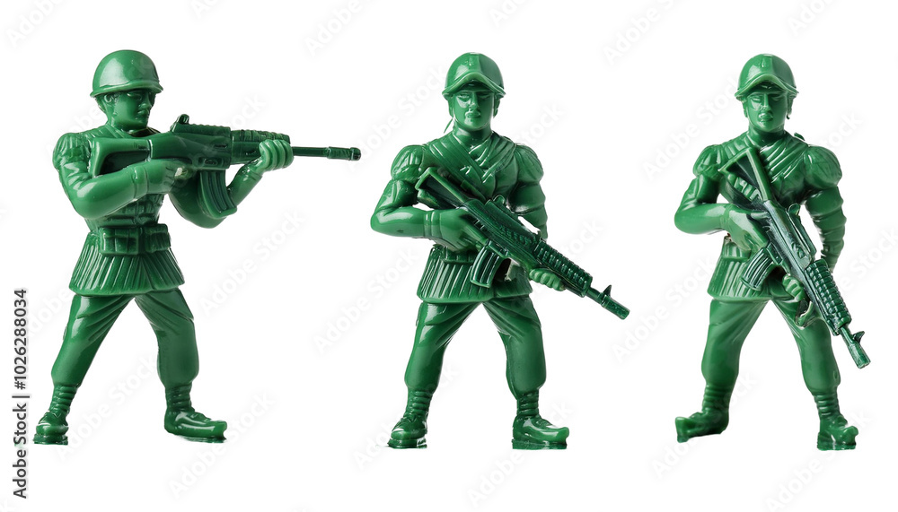 Set of Full body of green toy soldier aiming with a rifle on ...