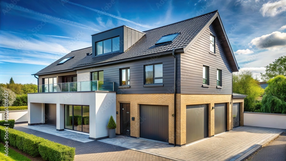 modern semi detached house with flat roof dormer and aluminum cladding ...