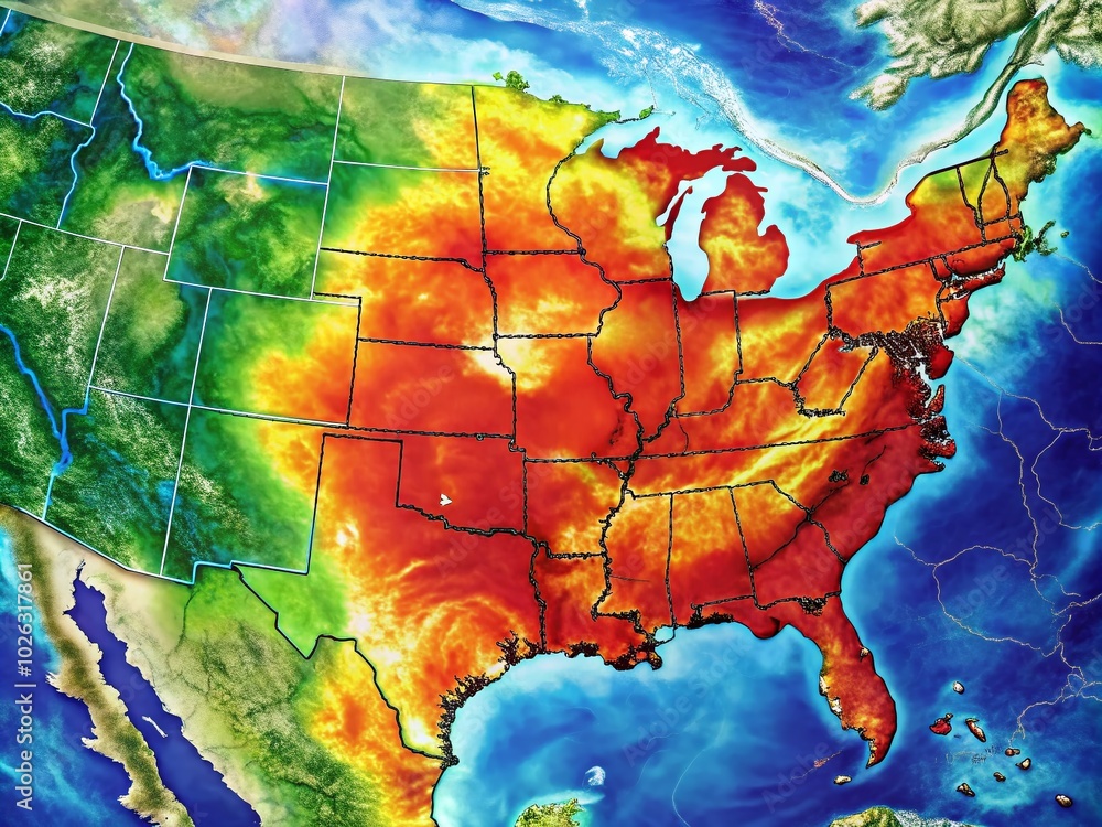 Stock-Illustration „Detailed Weather Map of the USA Showing Current ...