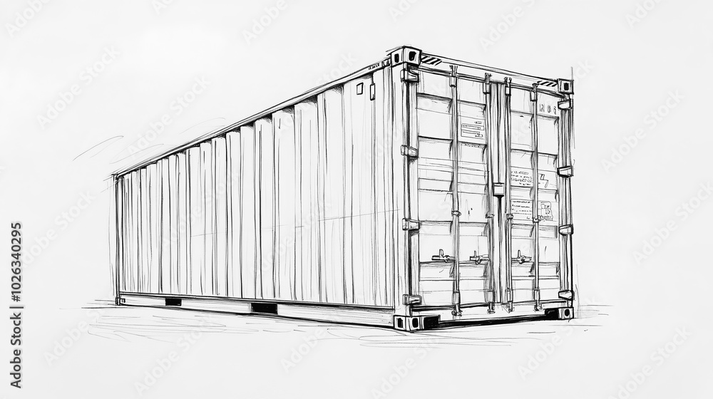 Pencil sketch of a shipping container, showcasing its rectangular shape ...