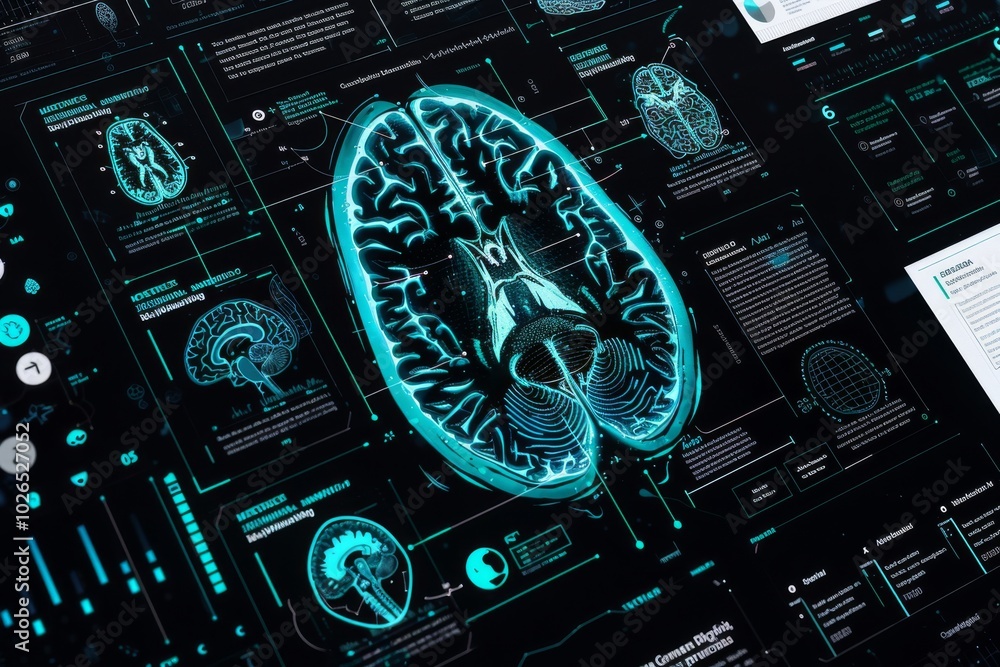 X-ray of the human brain and multiple images showing different types of ...