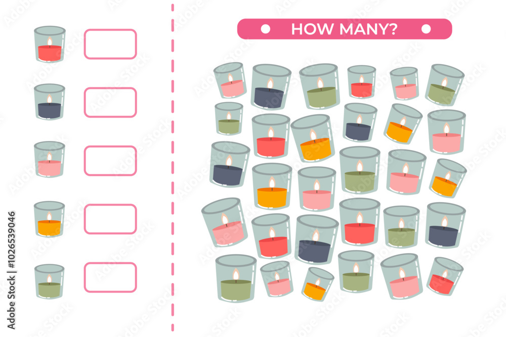 Counting candle educational children game. Vector quiz how many for ...