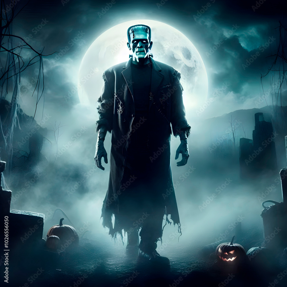 Scary portrait of Frankenstein's monster, highlighting its grim ...