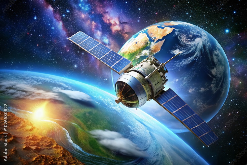 Stunning Satellite Orbiting Earth in Space with Stars and Planetary ...